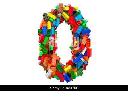 Number 3 from colored plastic building blocks, 3D rendering isolated on ...