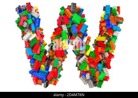Letter U from colored plastic building blocks, 3D rendering isolated on ...