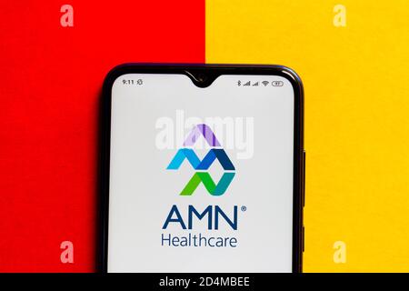In this photo illustration the AMN Healthcare Services logo seen ...