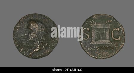 Coinage of ancient Roman coins made of metal on a retro press ...