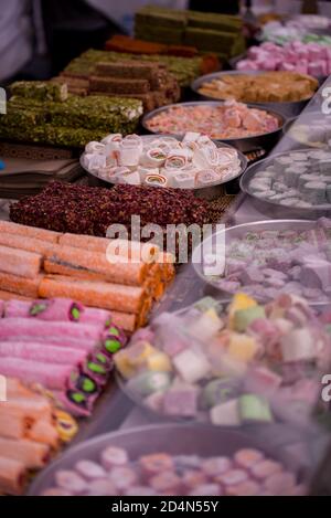 Set of the Turkish traditional sweet candies in the market Stock Photo ...