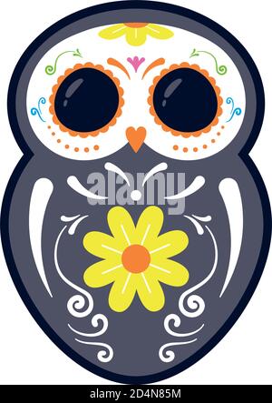 traditional mexican owl skull head line style icon vector illustration ...