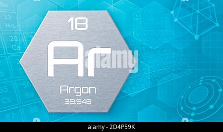 Argon Ar chemical element. Argon Sign with atomic number. Chemical 18 ...