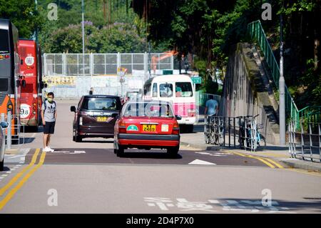 A speed table, serving as a raised pedestrian crossing, at Yat Tai ...
