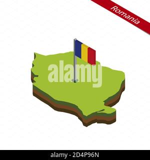 3d isometric map of Romania isolated with shadow. Paper card style ...