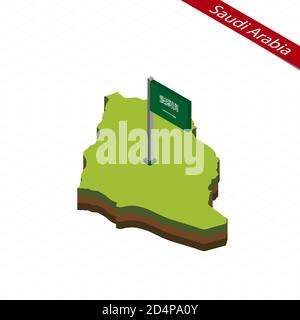 3d isometric Map of Saudi Arabia with national flag. Vector ...