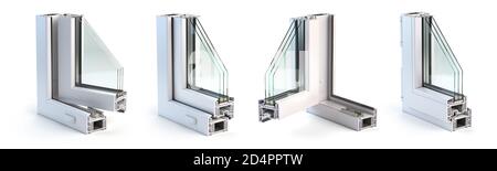 Cross section of plastic windows profile PVC isolated on white ...