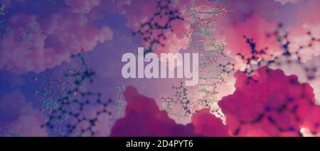 The world inside of a human cell. Strings of DNA, nucleotides (forming ...