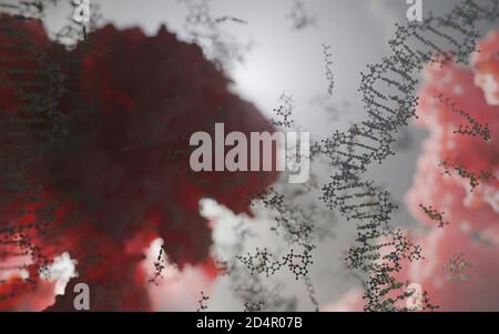 The world inside of a human cell. Strings of DNA, nucleotides (forming ...