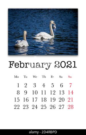 Calendar card for the month of February 2021 Stock Photo - Alamy