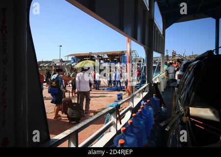 Loading Amazon river boats, in the floating harbour of Manaus, Amazonia ...