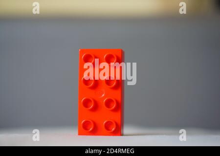 POZNAN, POLAND - Mar 19, 2016: Plastic Red Lego Duplo toy brick in soft ...
