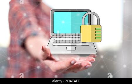 Password protected concept above the hand of a man in background Stock ...
