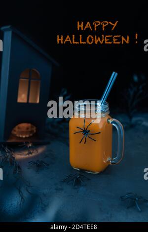 Happy Halloween, horizontal black greeting card with Halloween balloons ...