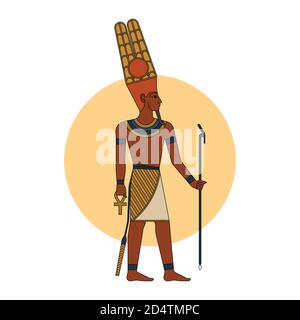 Ancient Egyptian god Amun in desert with pyramids. Vector cartoon ...