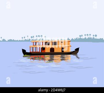 Kerala House Boat in backwater black and white vector design Stock ...