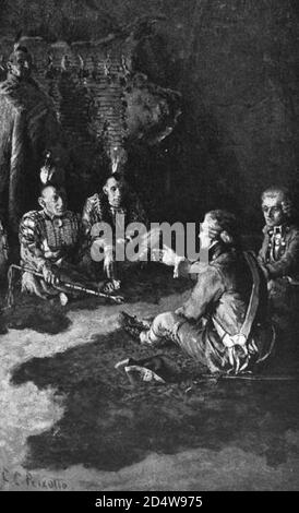 Depiction of a meeting between Paul Demeré and John Stuart, officers at ...