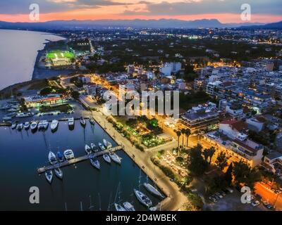 Aerial view of Kalamata marina with luxury yachts in line at dusk Stock ...