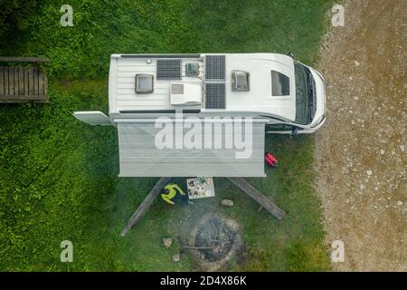 Aerial view of RV camping park Resort with travel clubhouse Stock Photo ...