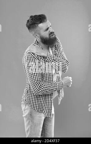 Trauma and treatment. Problems with health. Guy feel pain in back ...