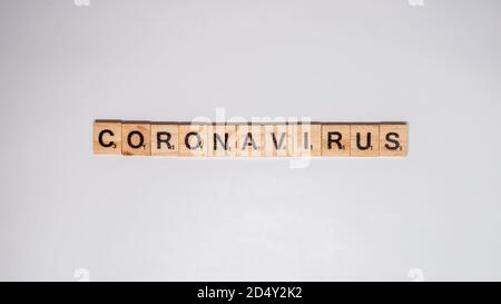 CORONA VIRUS word text on white background Stock Photo - Alamy