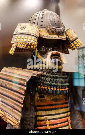 Original medieval japanese samurai armor (yoroi) in the museum. Samurai ...