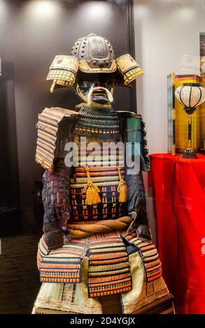 Original medieval japanese samurai armor (yoroi) in the museum. Samurai ...