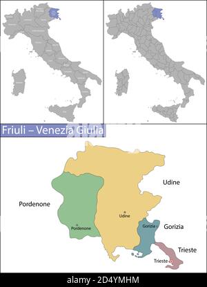 friuli venezia giulia administrative and political map with flag Stock ...