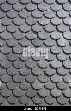 Traditional grey schist tile roofing, nice background Stock Photo - Alamy
