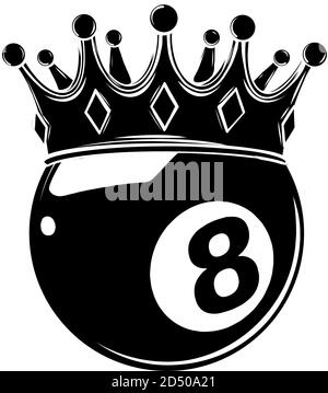 Eight Ball Pool Crown silhouette in black background vector ...