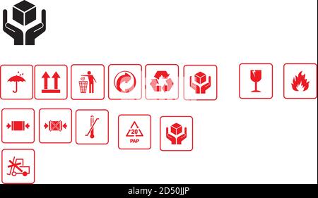 set of packaging symbols for goods. Keep dry, brittle, recycle ...