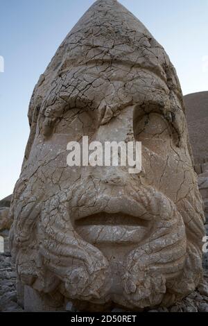 Stone head of Zeus, western terrace, grave of Antiochus, Mount Nemrut ...