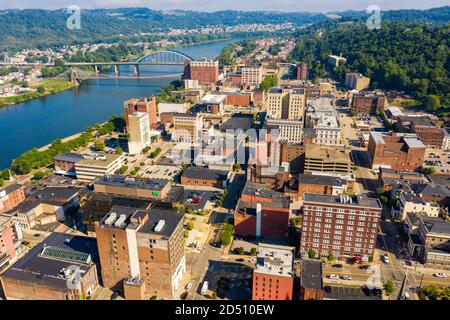 Wheeling Suspension Bridge and Fort Henry Bridge, Ohio River, Wheeling ...