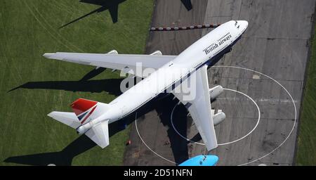 Aerial views of the Negus & Negus liveried British Airways Boeing 747 ...