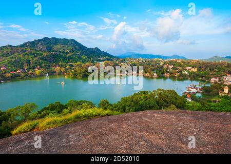 Mount Abu and Nakki lake aerial panoramic view at sunset. Mount Abu is ...