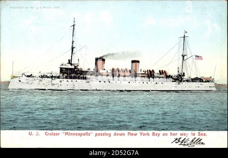 New York Bay, US Amerikanisches Kriegsschiff, USS Chicago, Cruiser ...