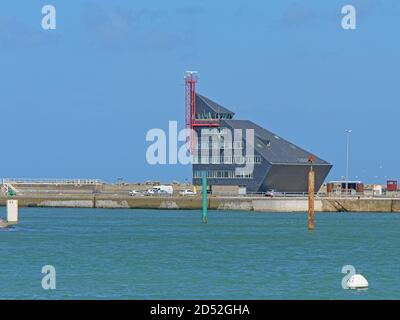 Modern terminal building, docks, quays and pier in the harbor of Calais ...