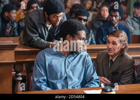 THE TRIAL OF THE CHICAGO 7, left: Kelvin Harrison Jr. as Fred Hampton ...