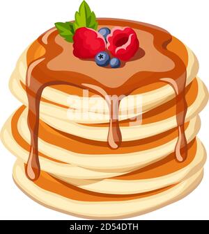 Pancakes with sweet maple syrup isolated. Vector pile of homemade ...