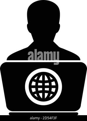 Home jobs icon working with laptop computer male user person profile ...