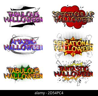 Spooktober Comic book style cartoon words on abstract colorful comics ...