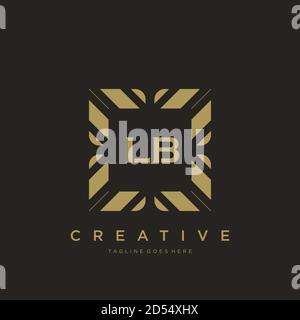 LB Initial Letter Gold calligraphic feminine floral hand drawn heraldic ...