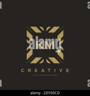 KM Initial Letter Gold calligraphic feminine floral hand drawn heraldic monogram antique vintage ...