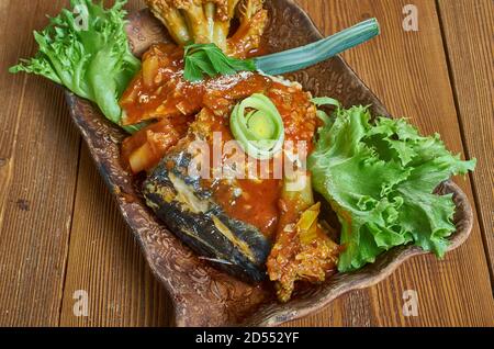 Coo-Coo and Flying Fish, national dish of Barbados, cornmeal and okra ...