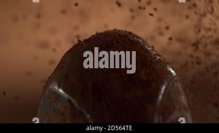 Closeup of cocoa powder falling on a tasty tiramisu tray Stock Photo ...