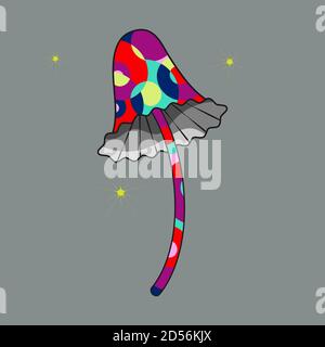 Psilocybin mushroom icon, black silhouette in flat cartoon style Stock ...