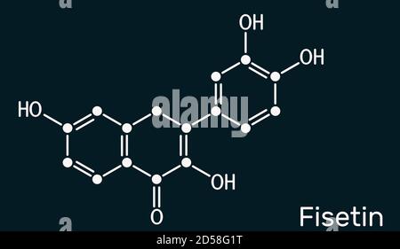 Fisetin molecule. It is plant flavonol from the flavonoid group of ...