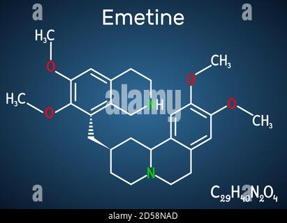 Emetine molecule. It is an antiprotozoal agent and emetic. Structural ...