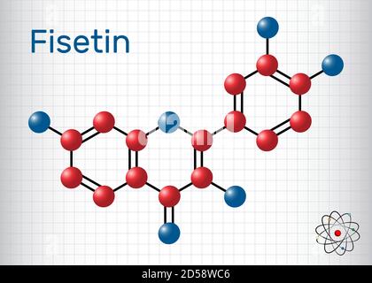 Fisetin molecule. It is plant flavonol from the flavonoid group of ...