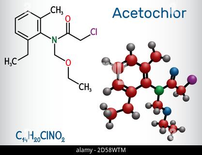 Acetochlor molecule. It is chloroacetanilide, herbicide, a xenobiotic ...